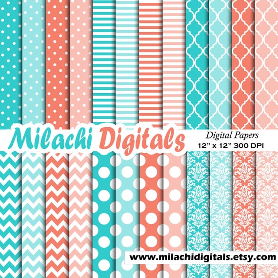 Mint Green And Coral Chevron Wallpaper
