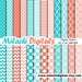 Coral and Turquoise Digital Paper, Scrapbook Papers, Background, Polka ...