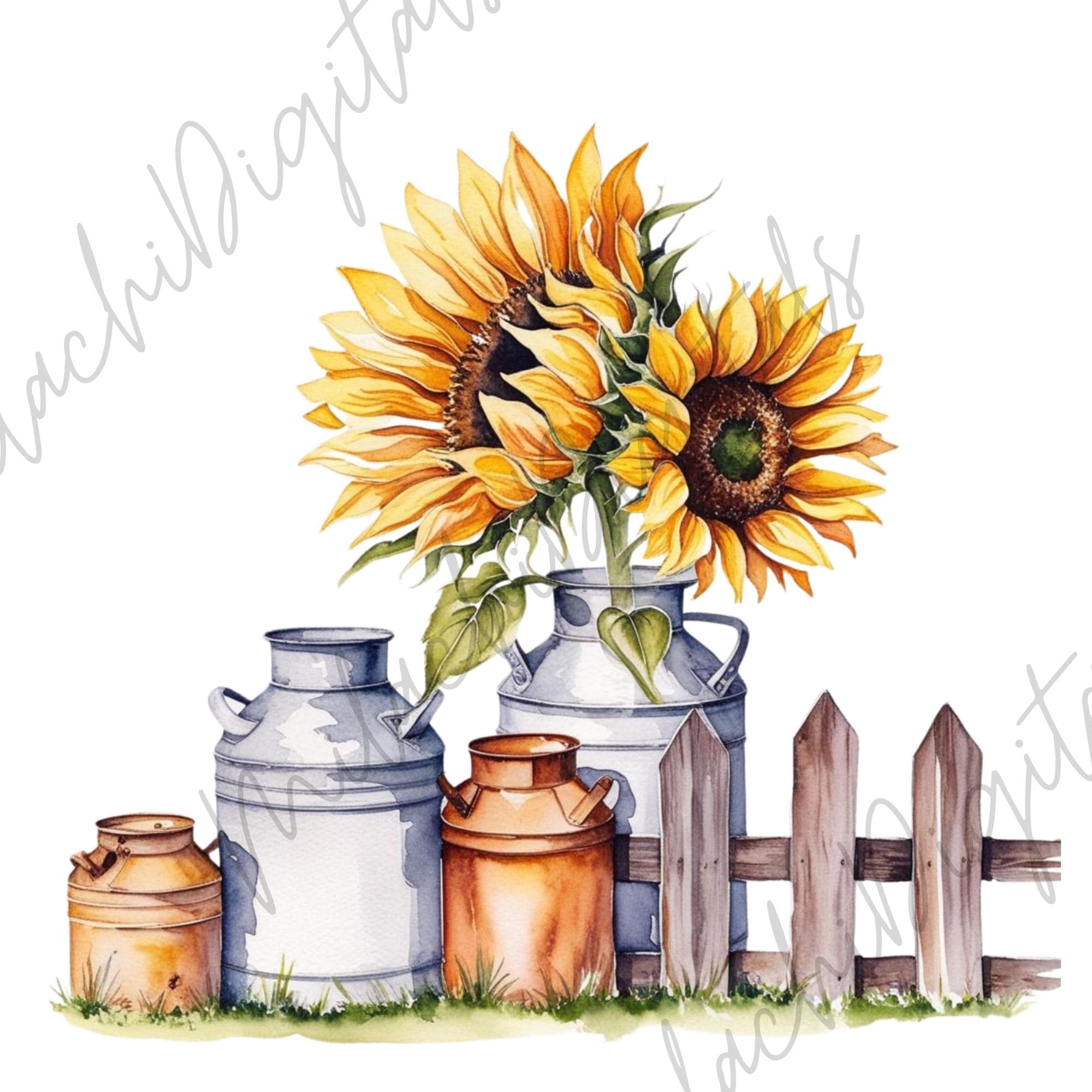 12 PNG Sunflower Clipart Bundle, Farmhouse Vibe, Sunflower in a Bucket ...
