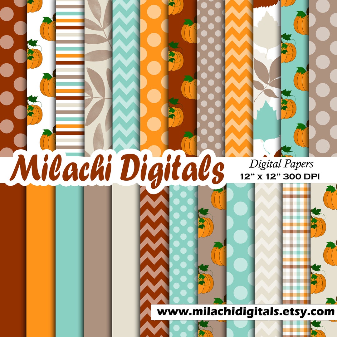 Thanksgiving Digital Paper, Fall Scrapbook Papers, Autumn, Leaves ...