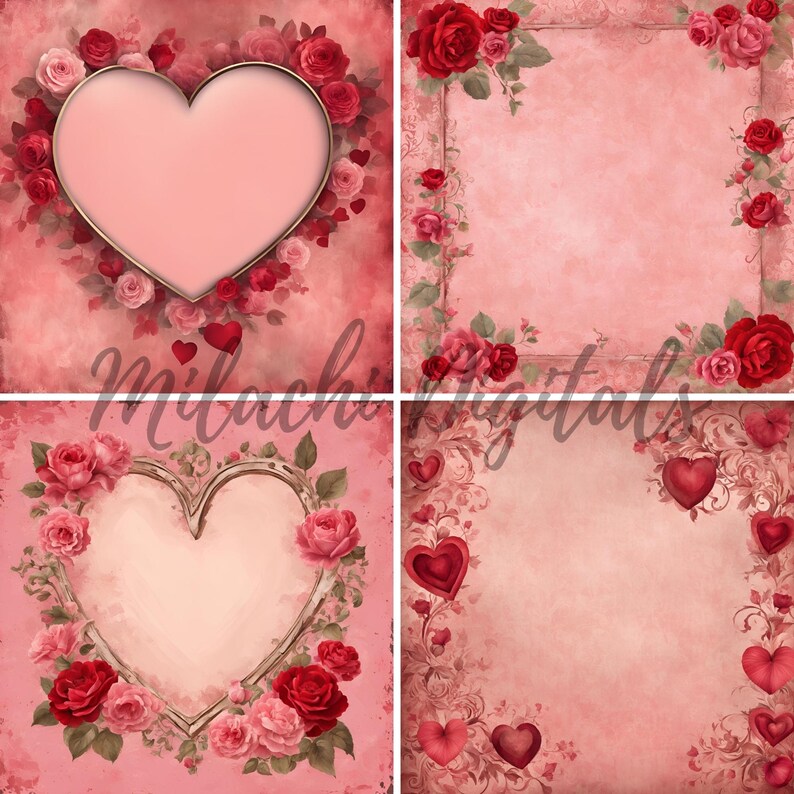 Valentine's Day Digital Paper Pack 12"x12", Printable Scrapbook Paper ...