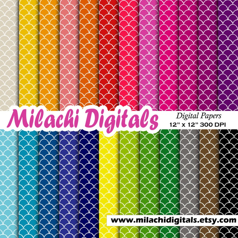 Mermaid Digital Paper Fishscale Scrapbook Papers Under the | Etsy