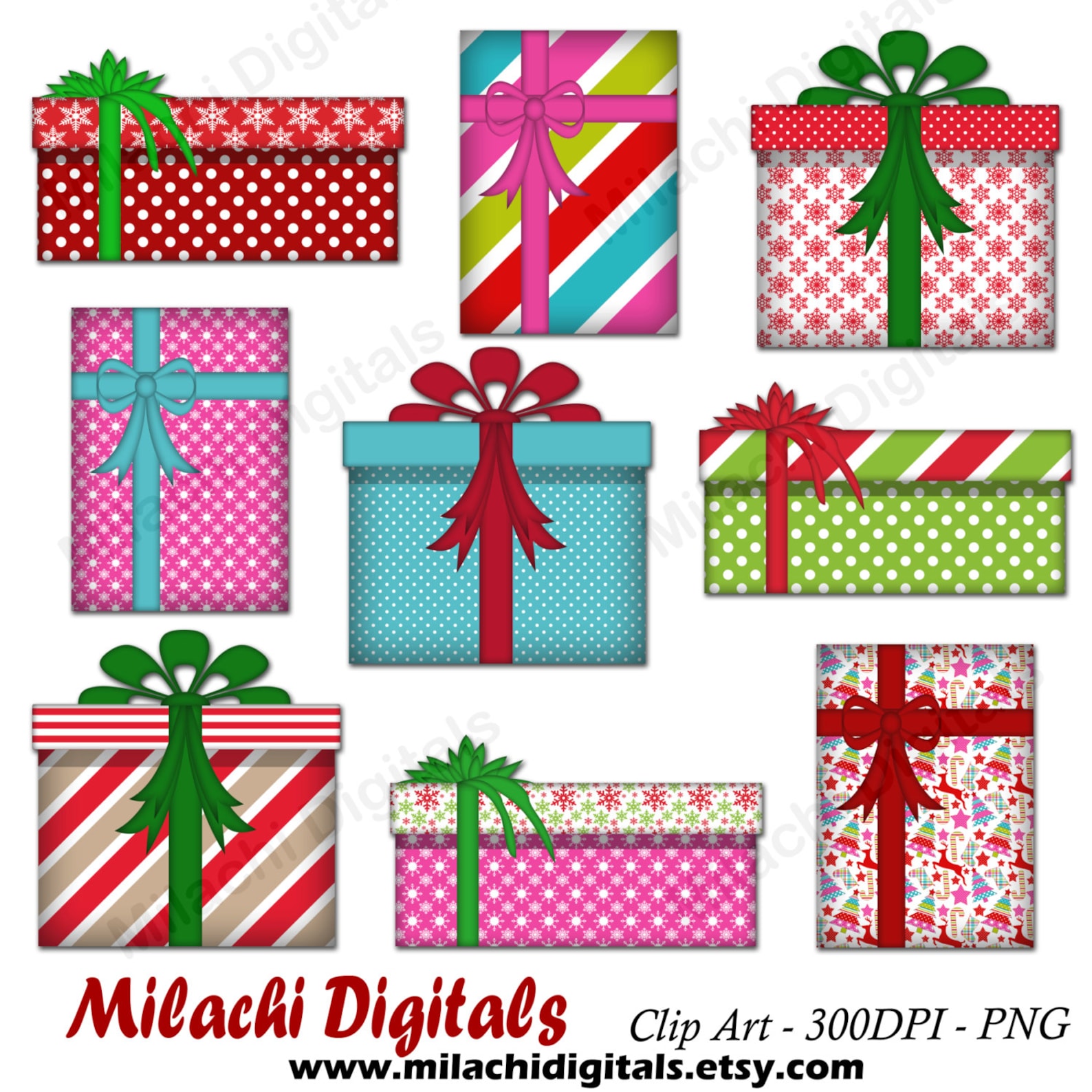 Christmas Presents Clipart Gift Box Clipart Vector Graphics - Etsy