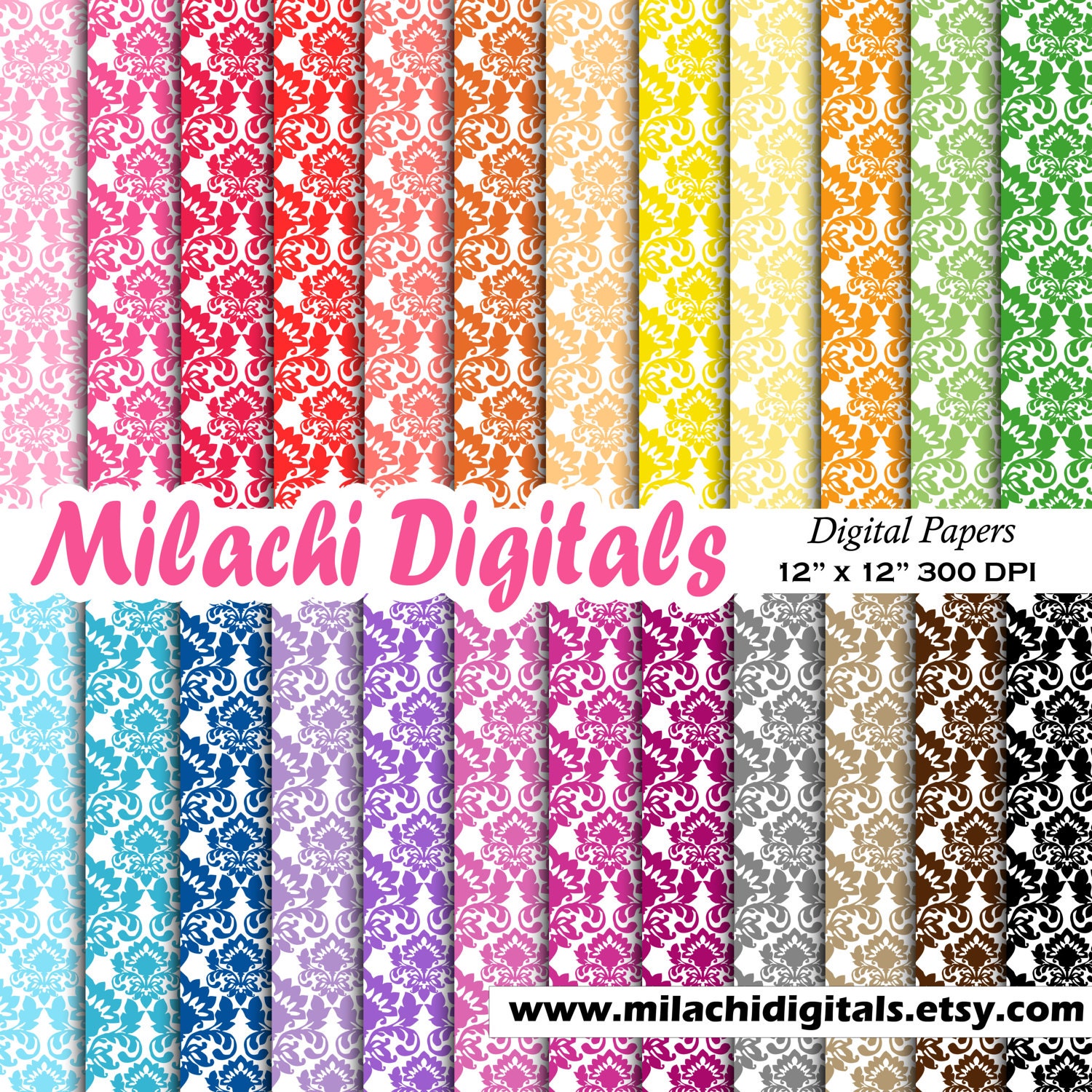 Damask Digital Paper, Scrapbook Papers, Wallpaper, Background ...
