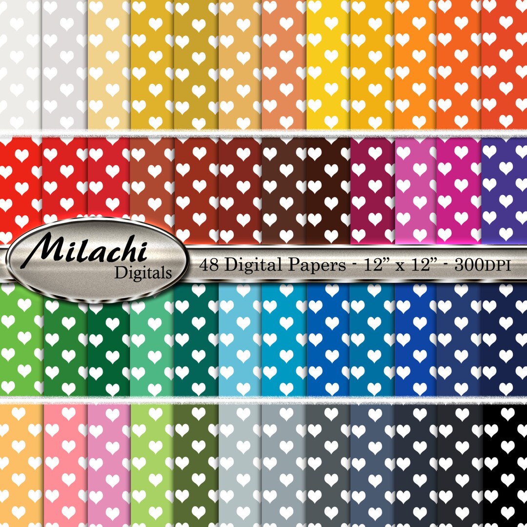 48 Digital Papers Hearts Printable Digital Paper Pack 12 X 12 ...