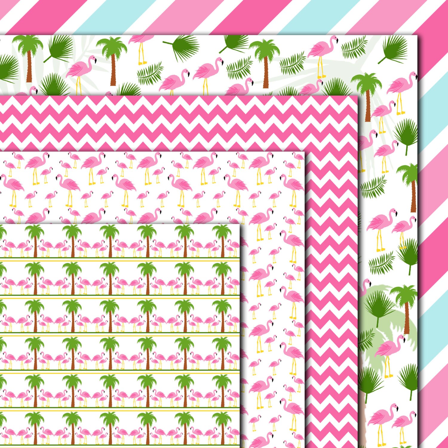Pink Flamingo Digital Paper Tropical Scrapbook Papers Palm | Etsy