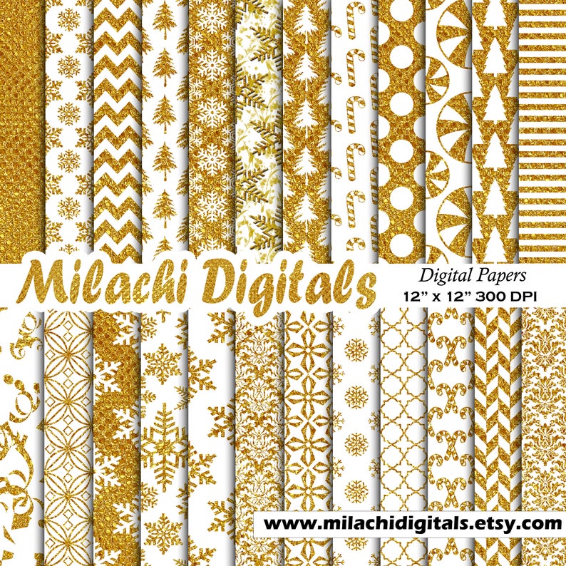 White and Gold Christmas Digital Paper Holiday Scrapbook | Etsy
