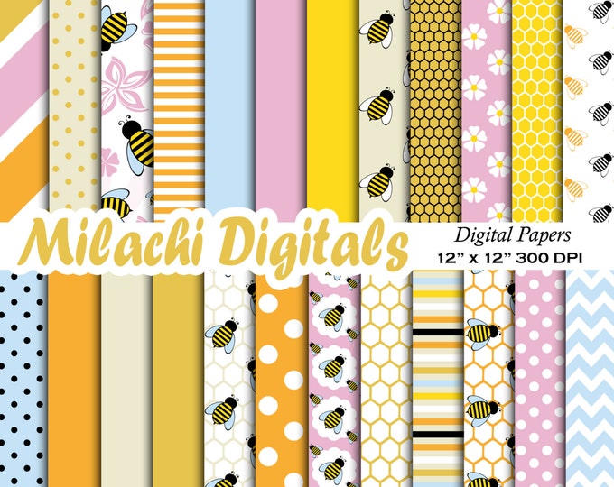 Bumble Bee Digital Paper Honey Scrapbook Papers Hive - Etsy