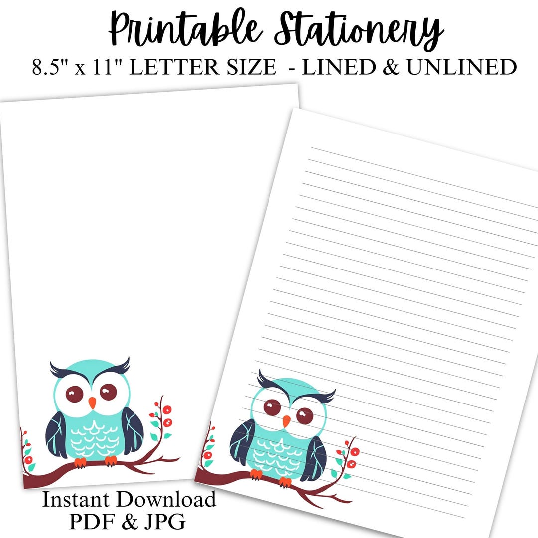 Printable Owl Stationery, Digital Paper for Journals, Writing Paper ...