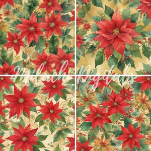 Christmas Poinsettia Digital Paper Pack 12"x12", Floral Background, DIY ...