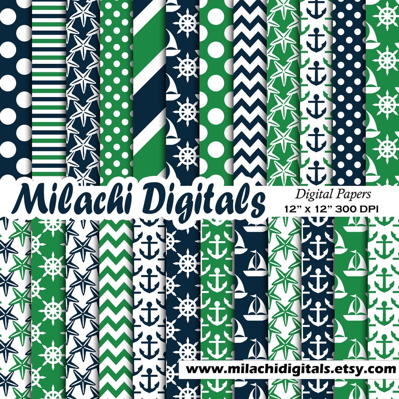 Nautical Digital Paper, Ahoy Scrapbook Papers, Anchor Background ...