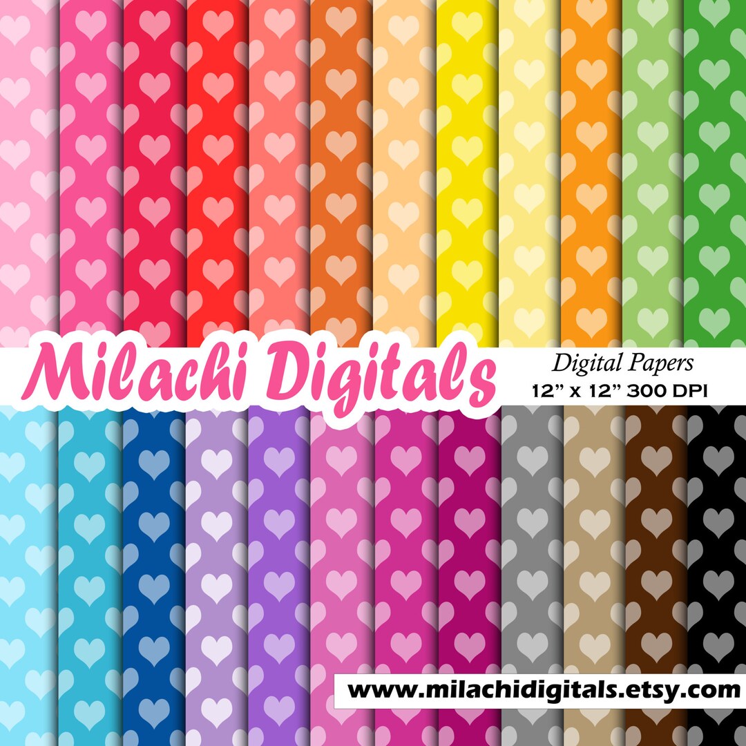 Hearts Digital Paper, Scrapbook Papers, Wallpaper, Valentine Background ...