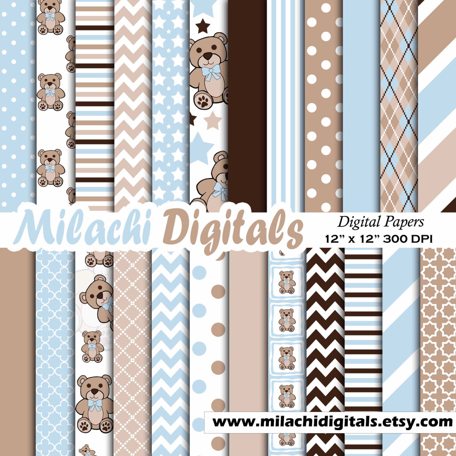 Blue Teddy Bear Digital Paper Background Scrapbook Papers - Etsy