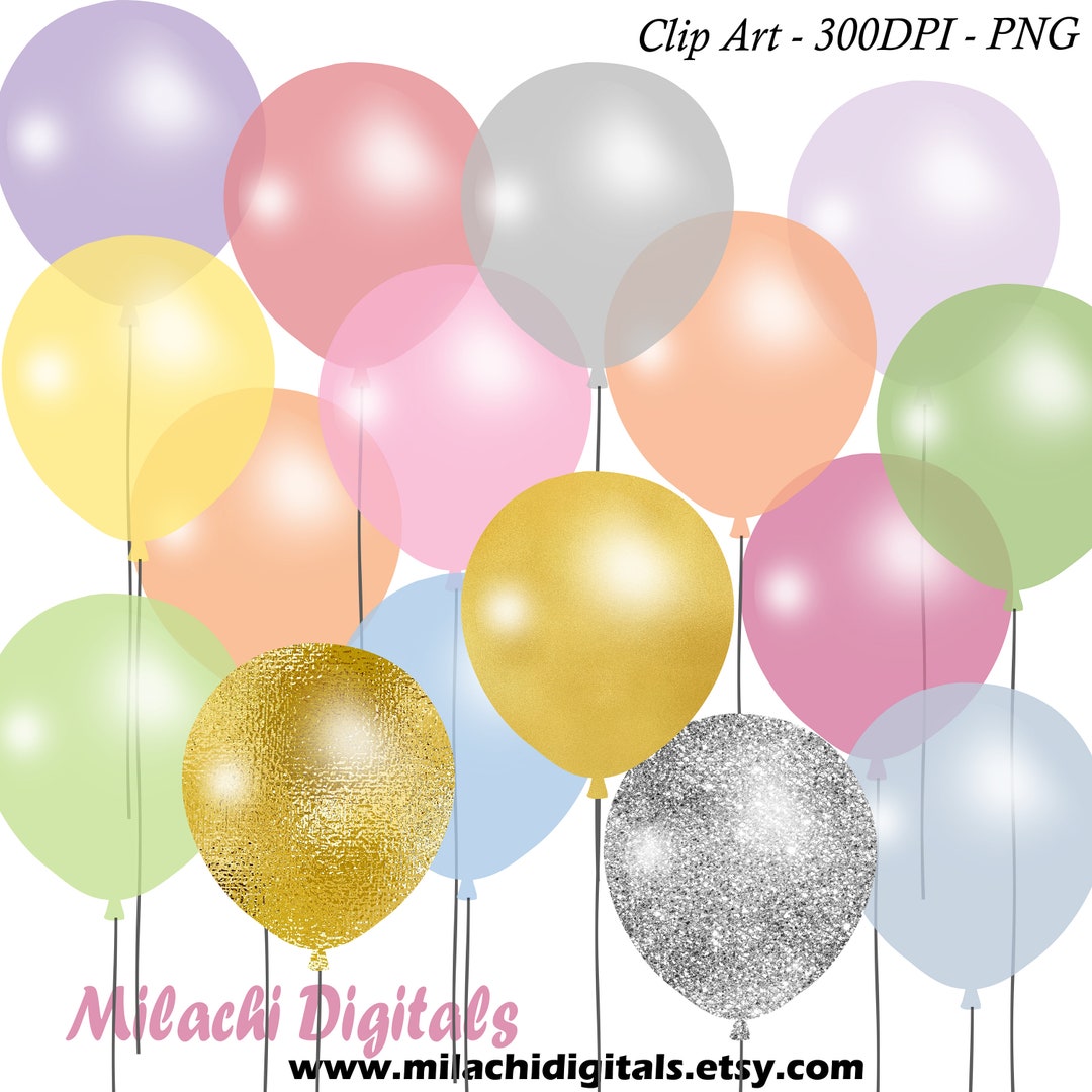 Balloons Clipart Gold Silver Blue Pink Green Yellow Purple Birthday ...