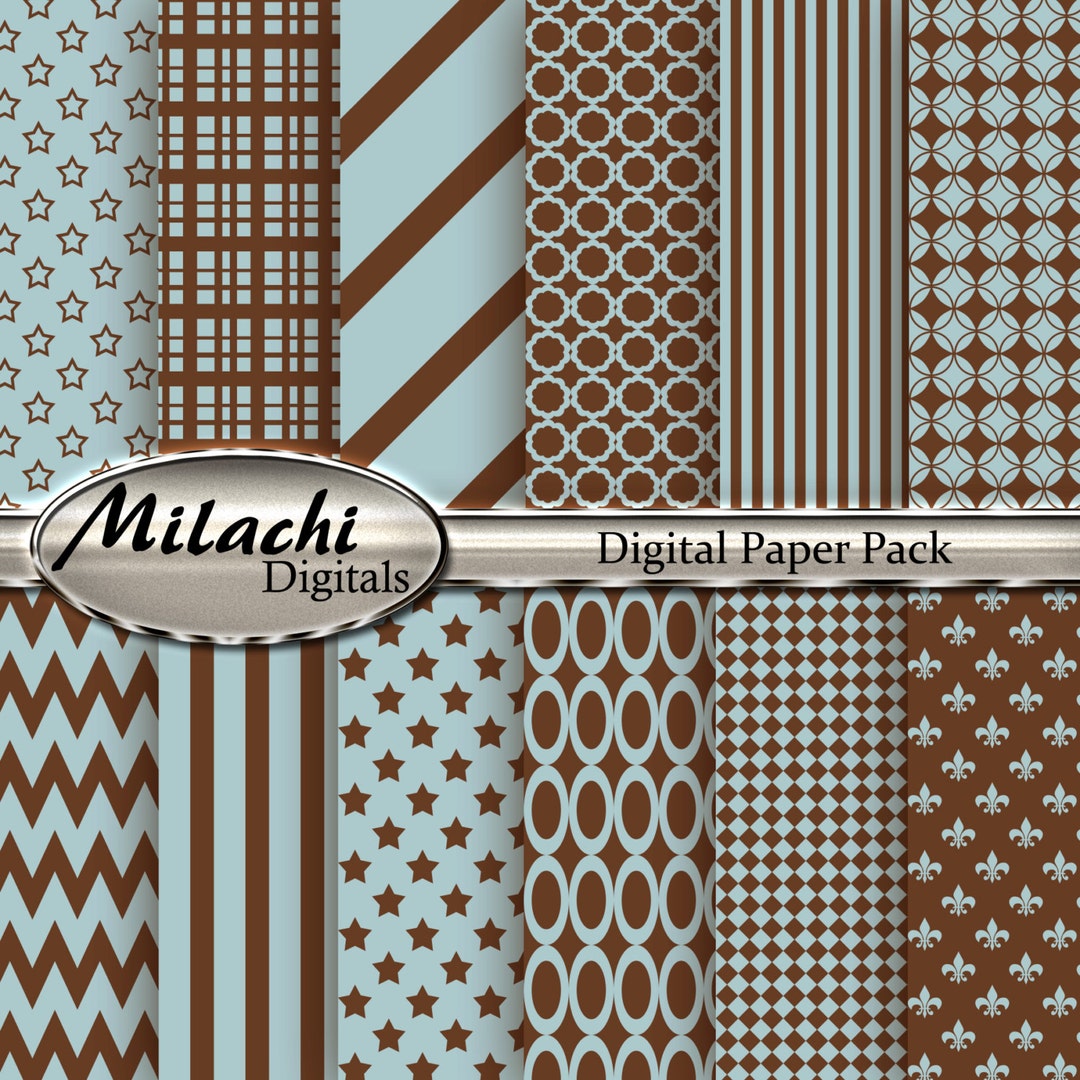 Light Blue and Brown Digital Paper Pack - Commercial Use - Instant ...