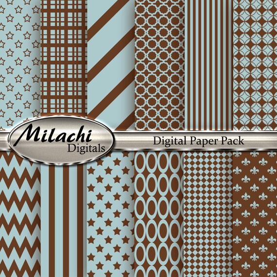 Light Blue and Brown Digital Paper Pack Commercial Use | Etsy