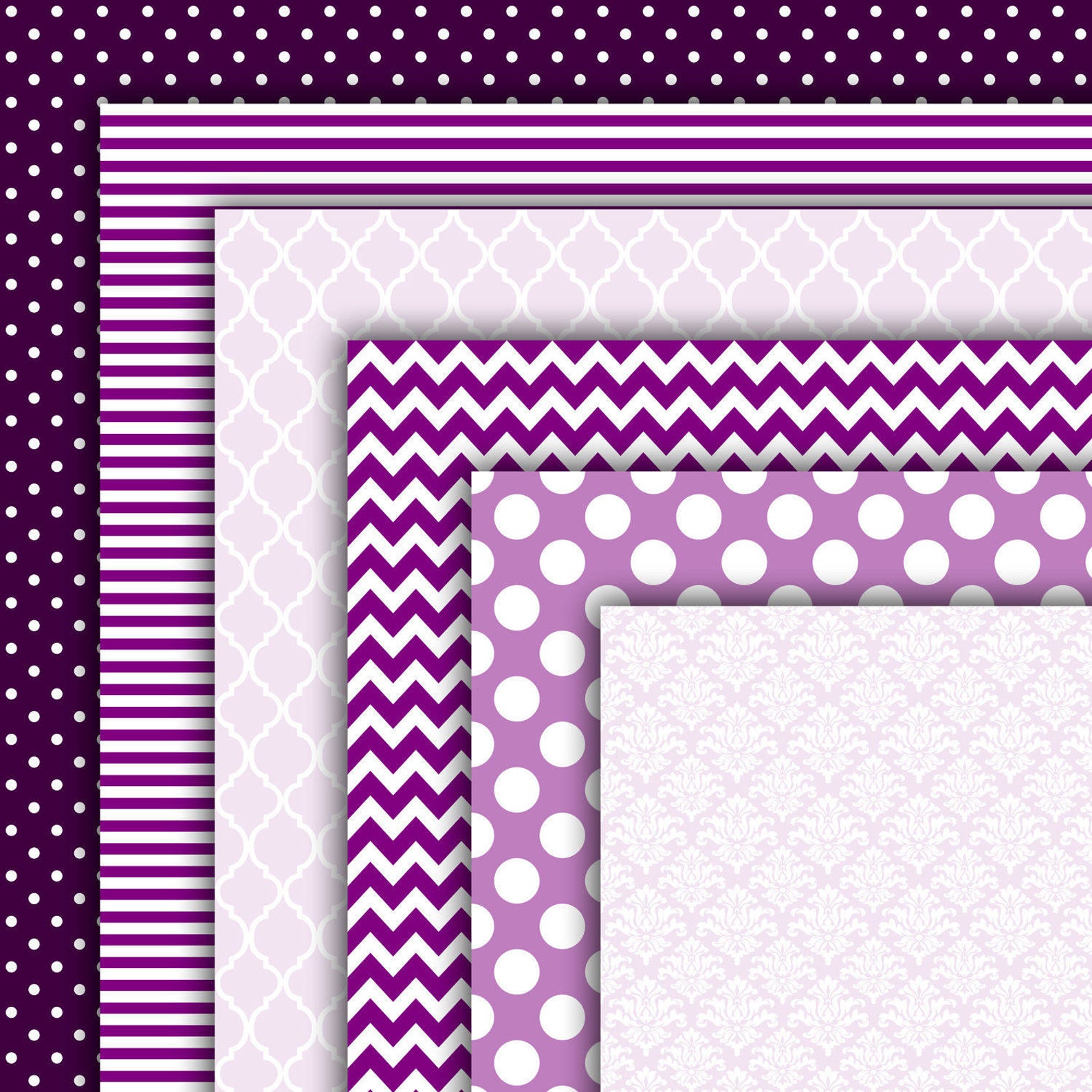 Purple Digital Paper, Scrapbook Papers, Background, Polka Dots, Stripes ...