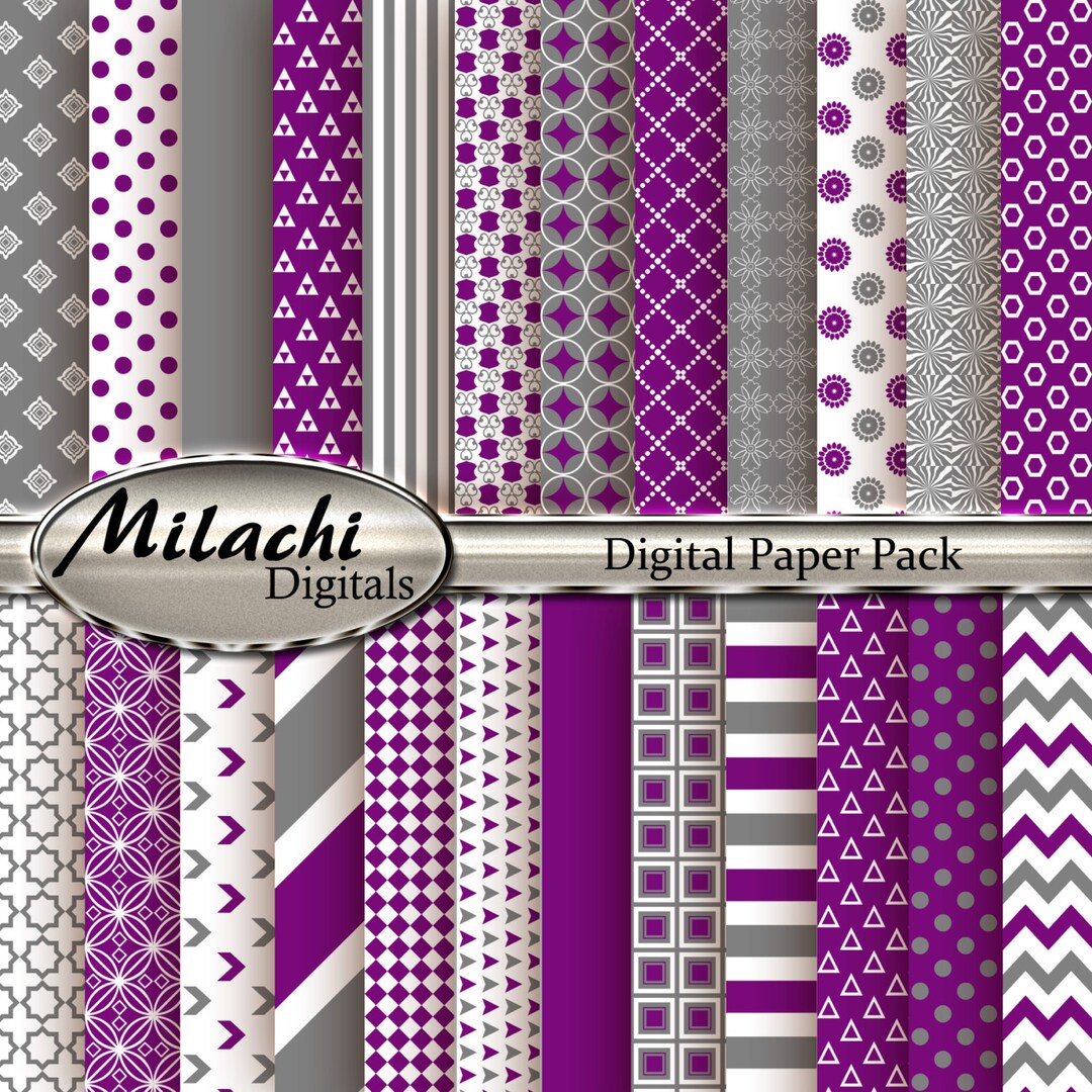 Purple Gray Digital Paper Pack, Scrapbook Papers, Commercial Use ...
