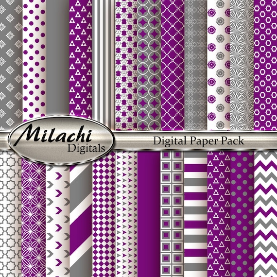 Purple Gray Digital Paper Pack Scrapbook Papers Commercial - Etsy