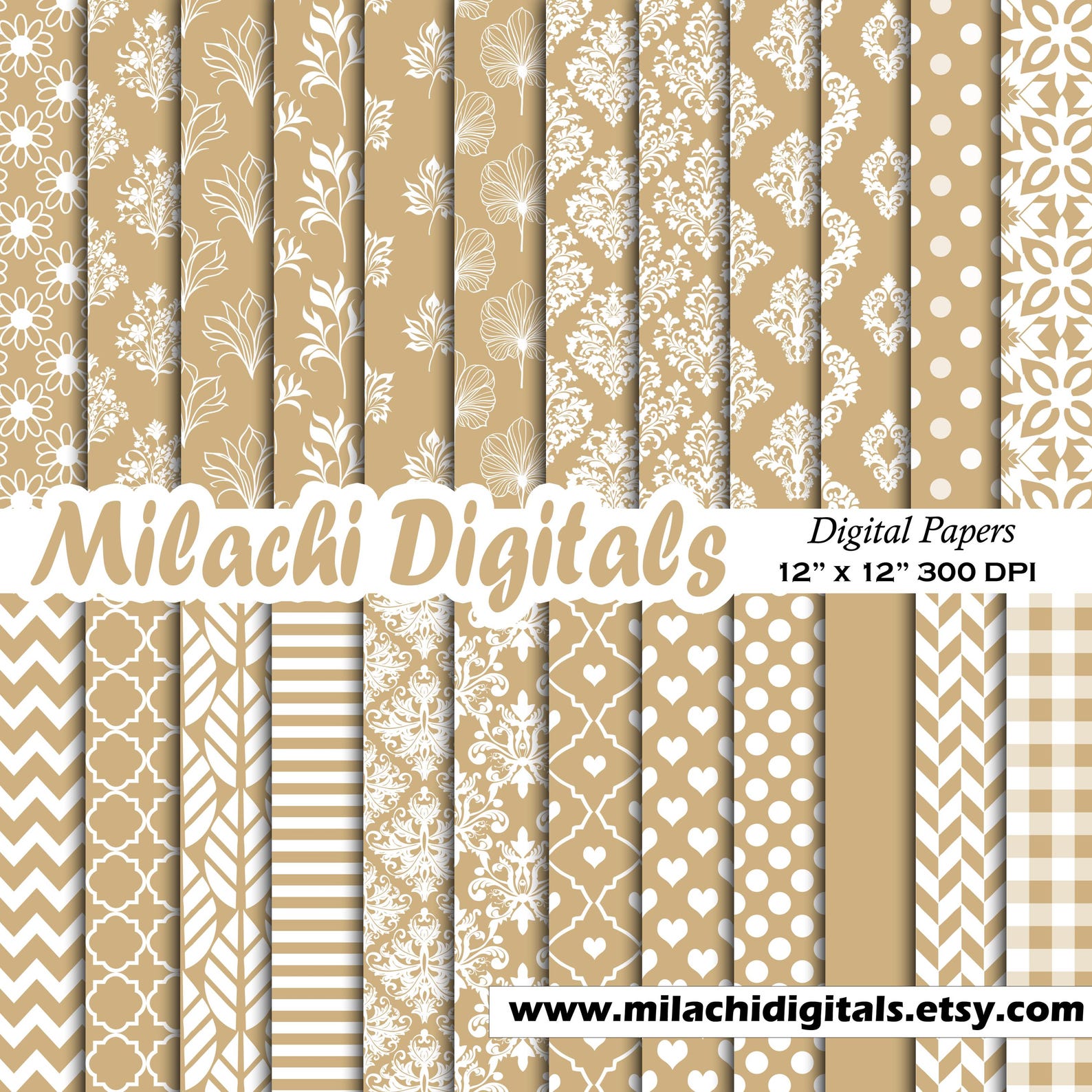 Ecru Digital Paper Pack, Seamless 12"x12" Scrapbook Paper, Junk Journal ...