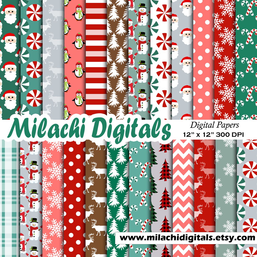 Christmas Digital Paper Pack, Holiday Scrapbook Papers, Seamless ...