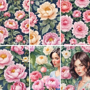 Peony Digital Paper Pack 8.5"x11", Floral Junk Journal Printable Pages ...