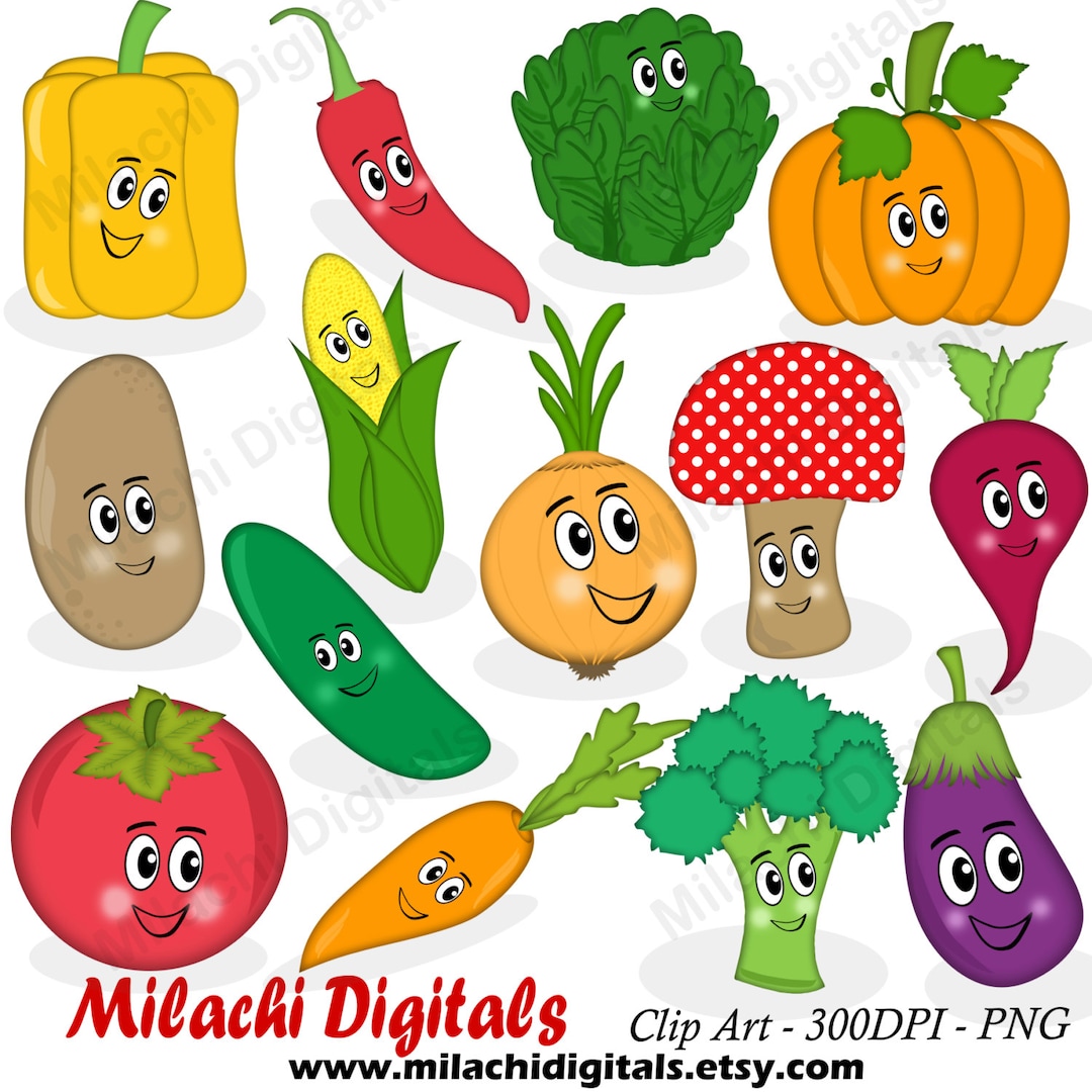 Vegetable Clipart, Veggie Characters Clipart, Vector Graphics, Food ...