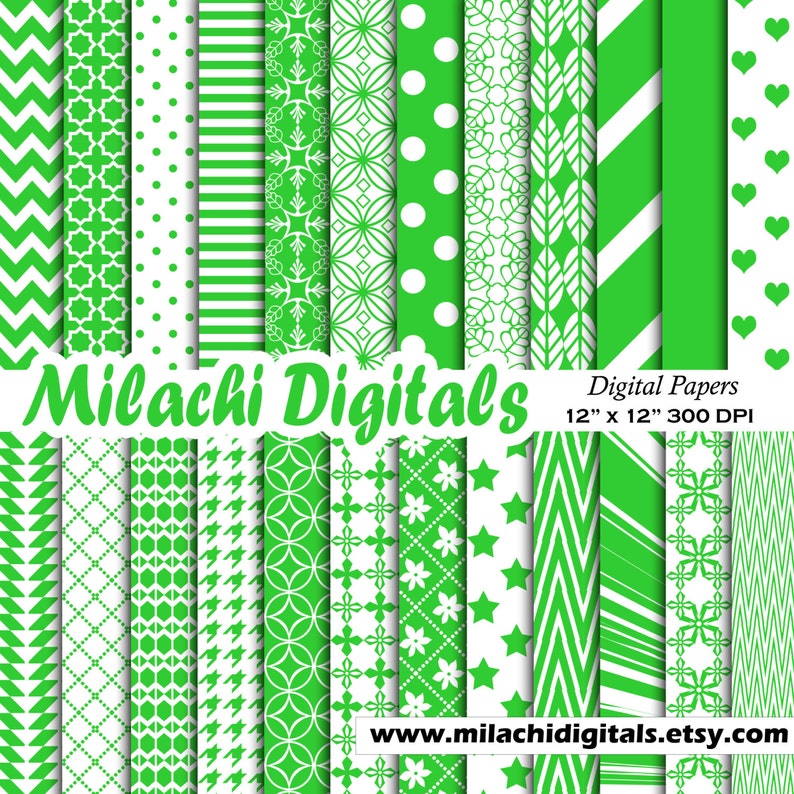 Lime Green Digital Paper, Background, Scrapbook Papers, Hearts, Chevron ...