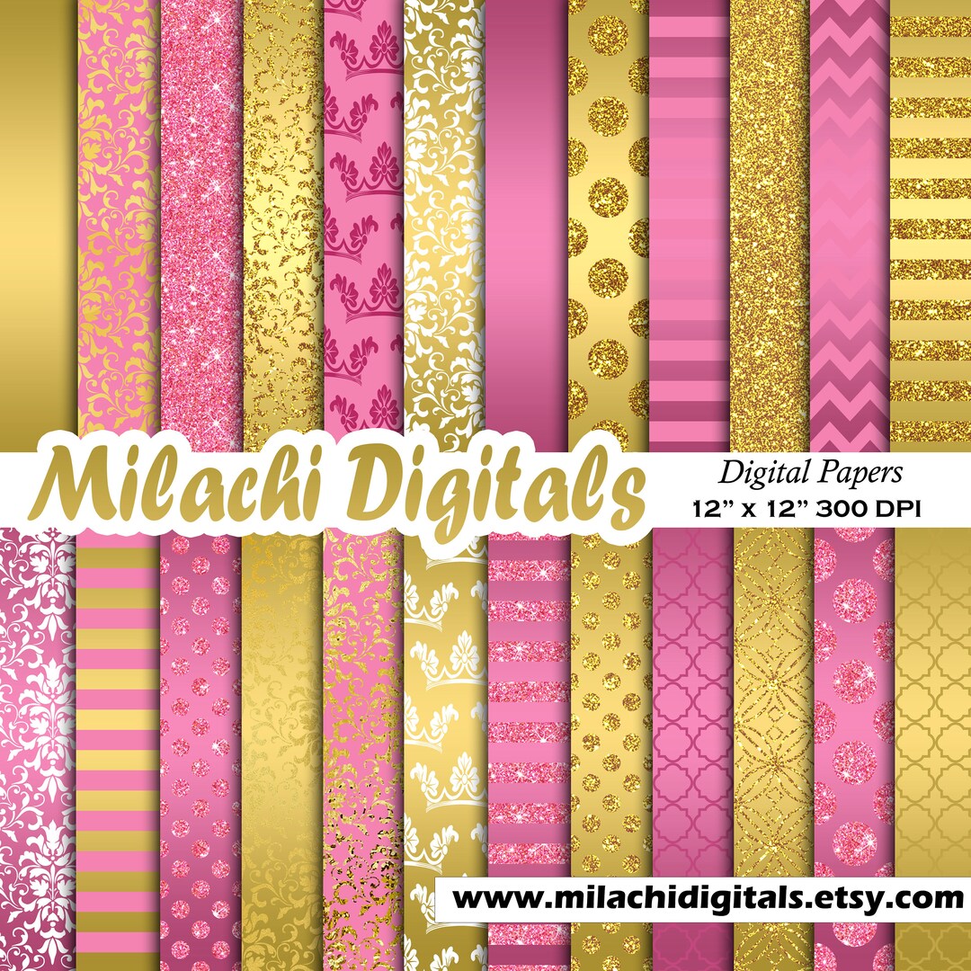 Princess Belle Digital Paper Scrapbook Papers Gold Metallic Background ...