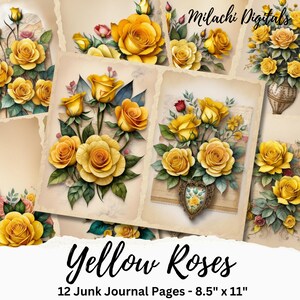 Yellow Roses Junk Journal Paper Printable, Scrapbook Paper, Floral Junk ...