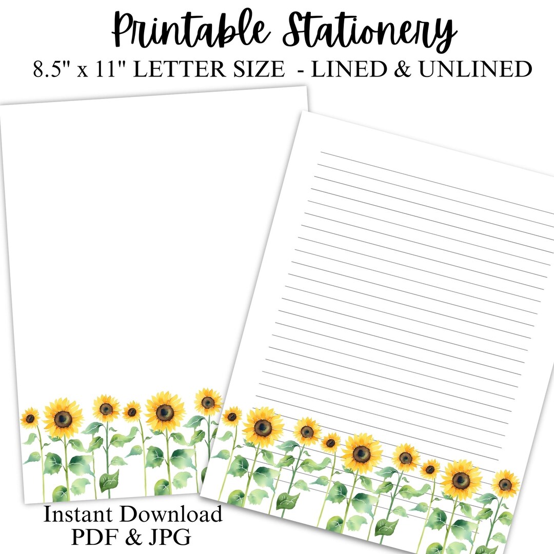 Sunflowers Stationery Printable, Journal, Letter Writing, Office ...