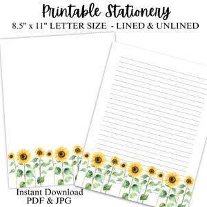 Sunflowers Stationery Printable, Journal, Letter Writing, Office ...