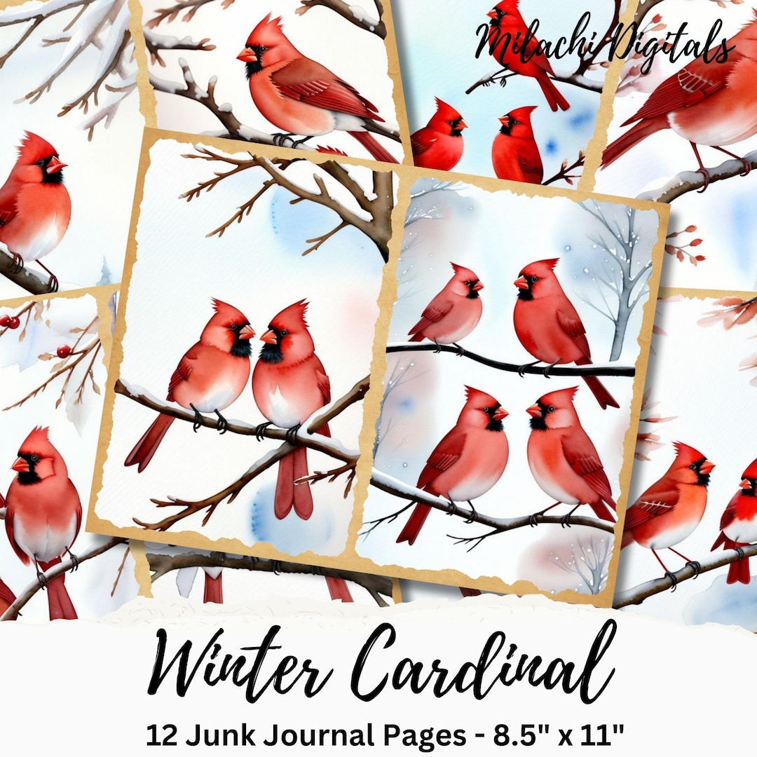 Winter Cardinal Junk Journal Printable Paper, Digital Scrapbook Paper ...