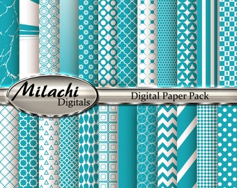 Teal Blue and Tan Digital Scrapbooking Papers 24 Jpg Files 12 - Etsy