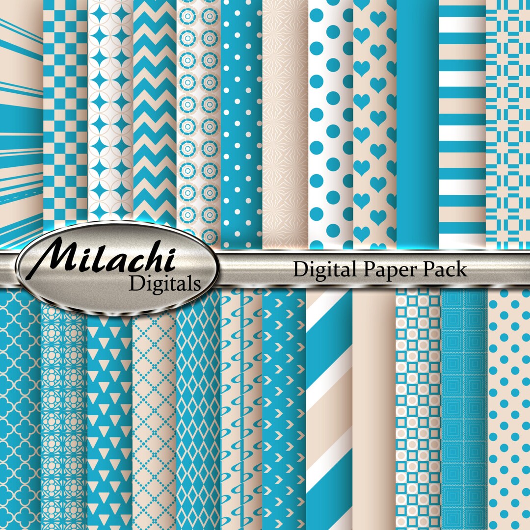 Almond and Pacific Blue Digital Paper Pack, Scrapbook Papers ...