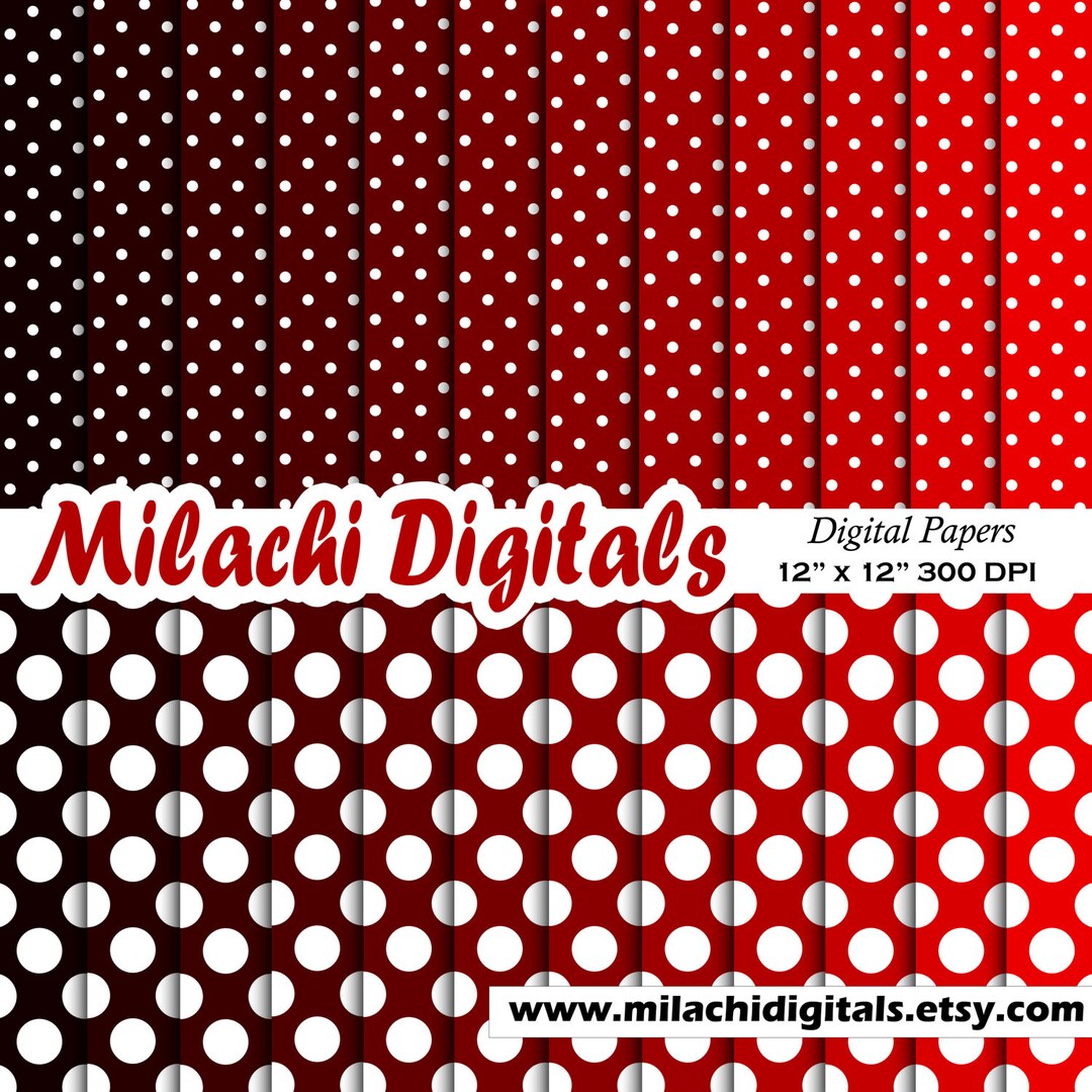Shades of Red Polka Dot Digital Papers, Scrapbook Papers, Background ...