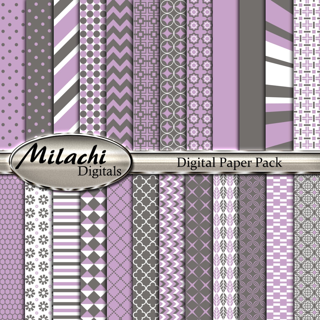 Gray and Lilac Digital Paper Pack, Scrapbook Papers, Commercial Use ...