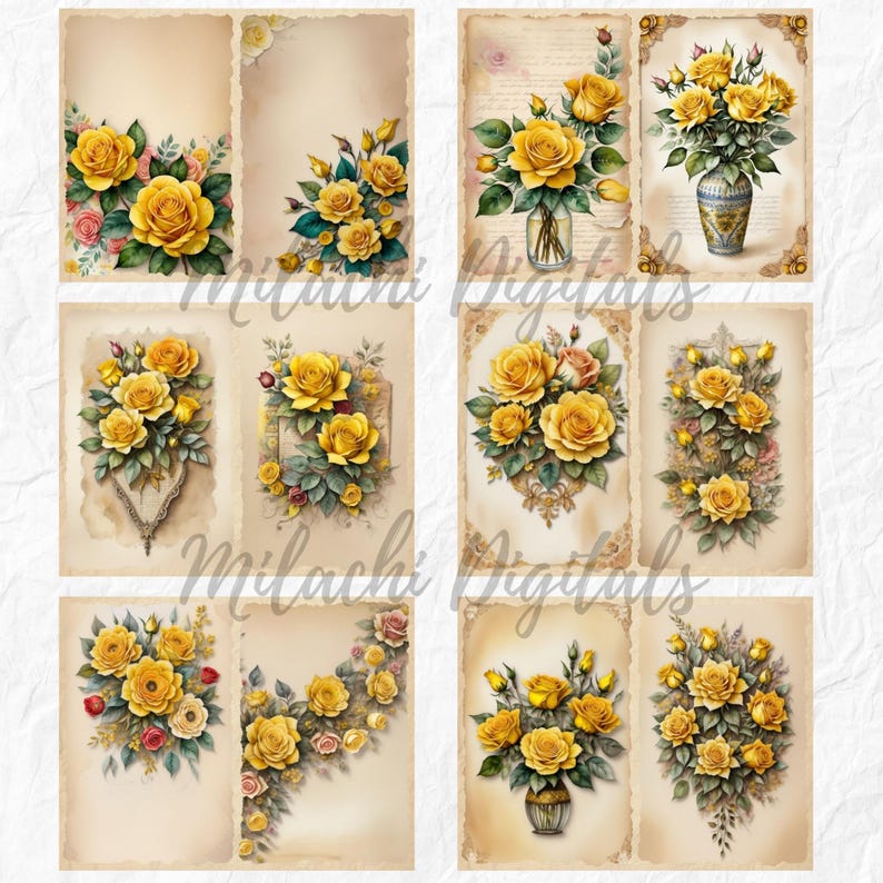 Yellow Roses Junk Journal Paper Printable, Scrapbook Paper, Floral Junk ...