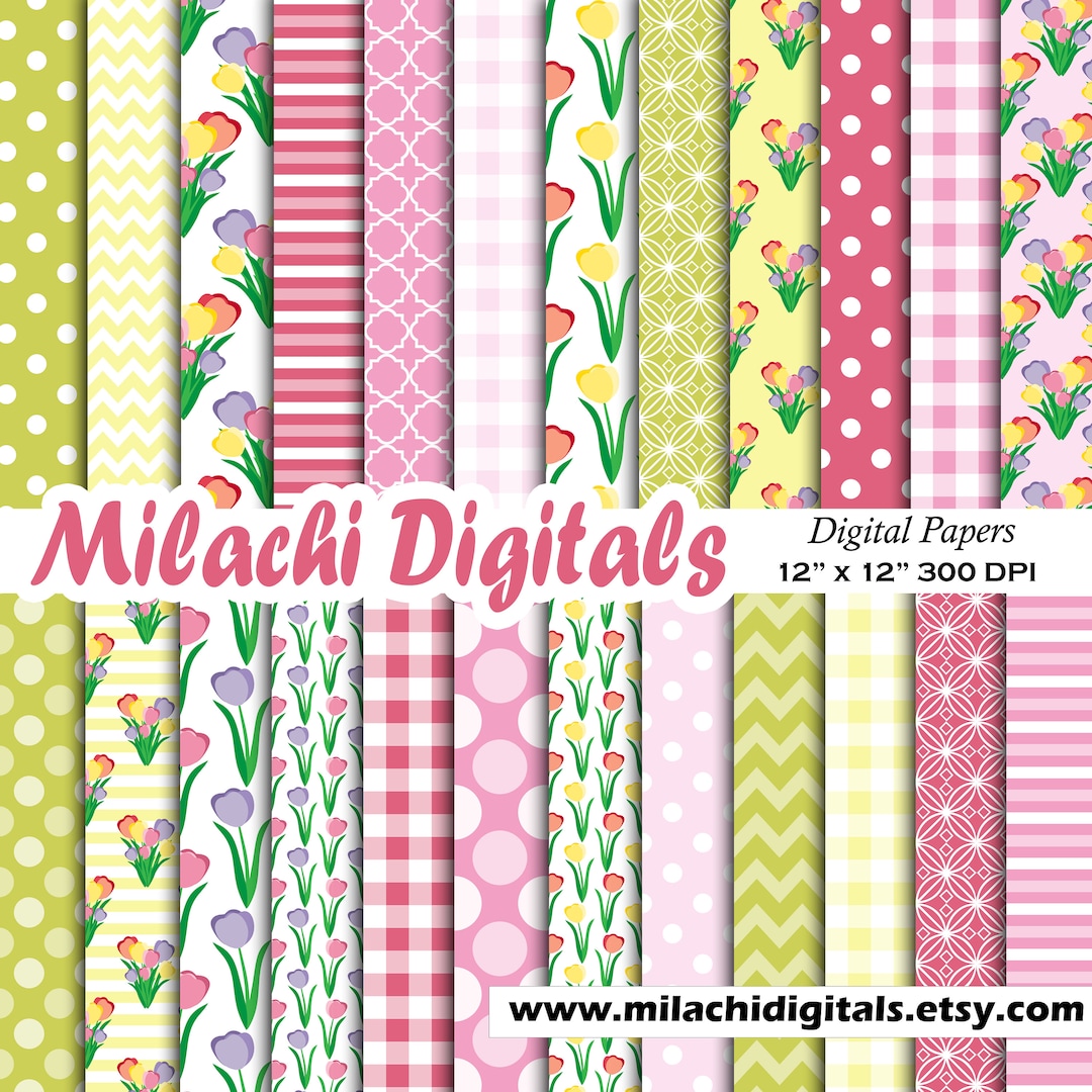 Tulips Digital Paper, Seamless Backgrounds, Birthday Scrapbook Papers ...