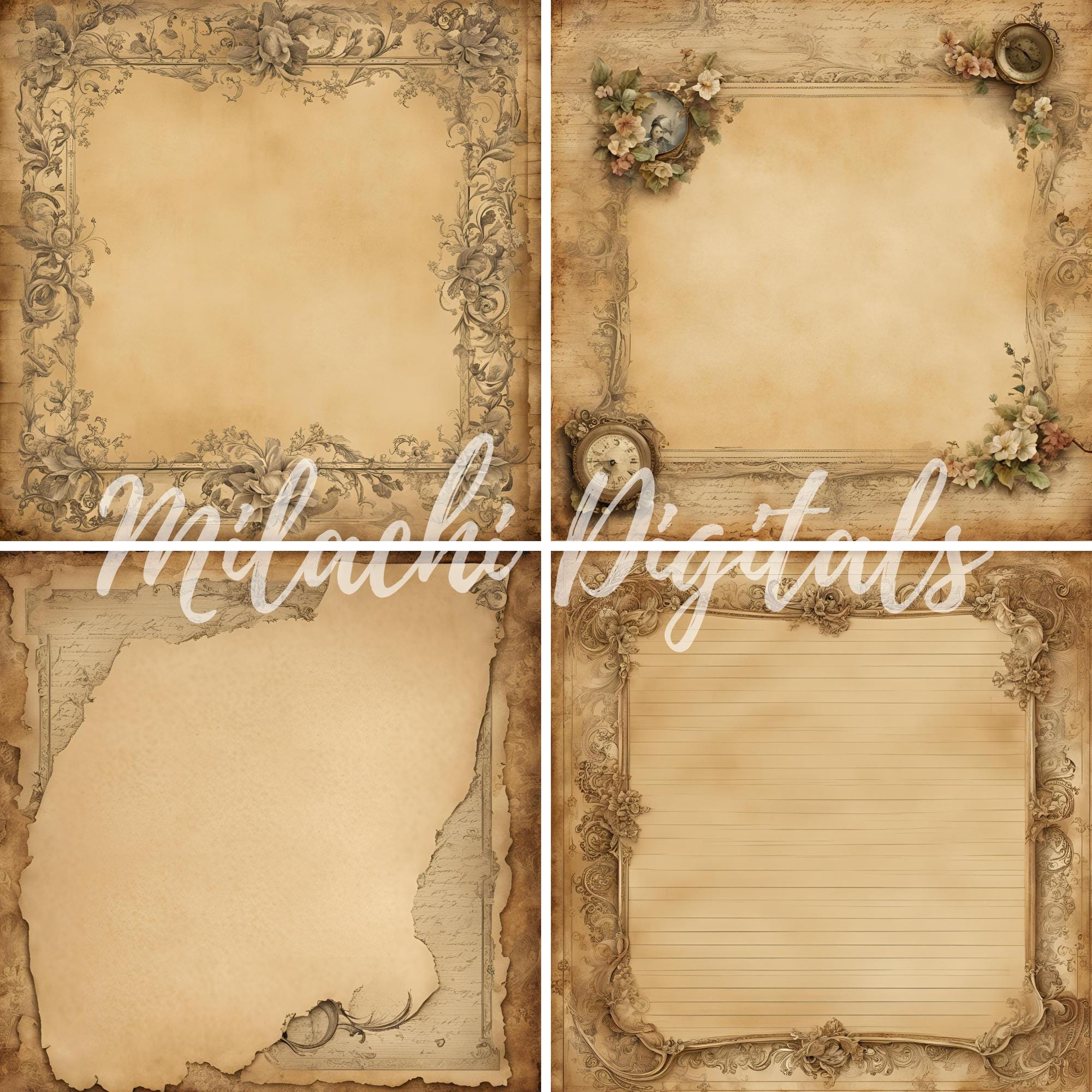 Vintage Papers Digital Paper, Old Paper Backgrounds, Junk Journal ...
