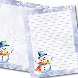 Snowman Printable Writing Paper Stationery, Digital Paper for Journals ...