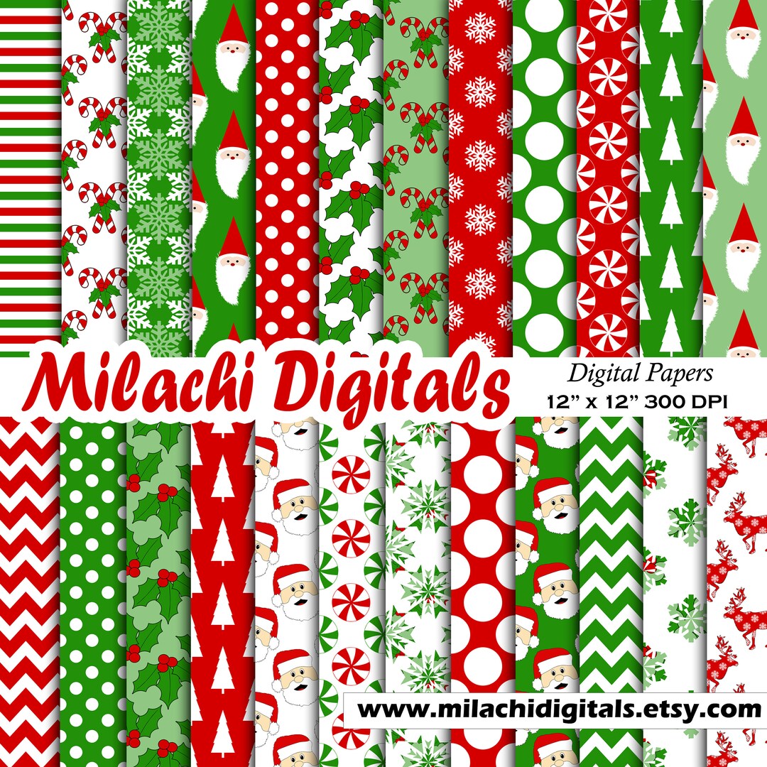 Christmas Digital Paper Christmas Gnome Scrapbook Paper Holiday Santa ...