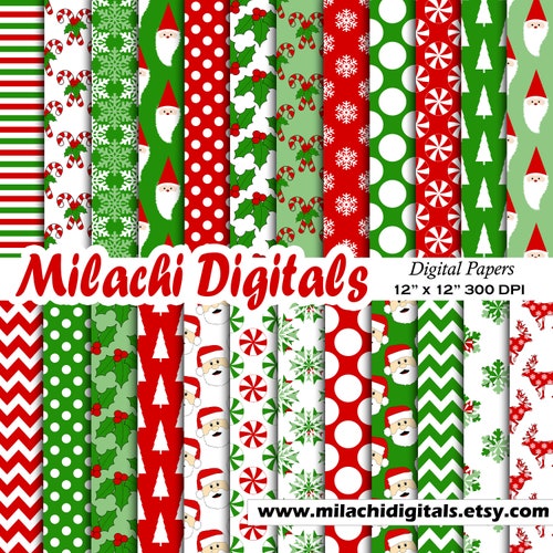 Christmas Digital Paper Red and Green Christmas Backgrounds - Etsy
