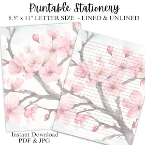 Printable Writing Paper Cherry Blossom Stationery Digital Paper for ...