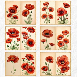 Red Poppies Junk Journal Printable Pages, Floral Scrapbook Paper, Poppy ...