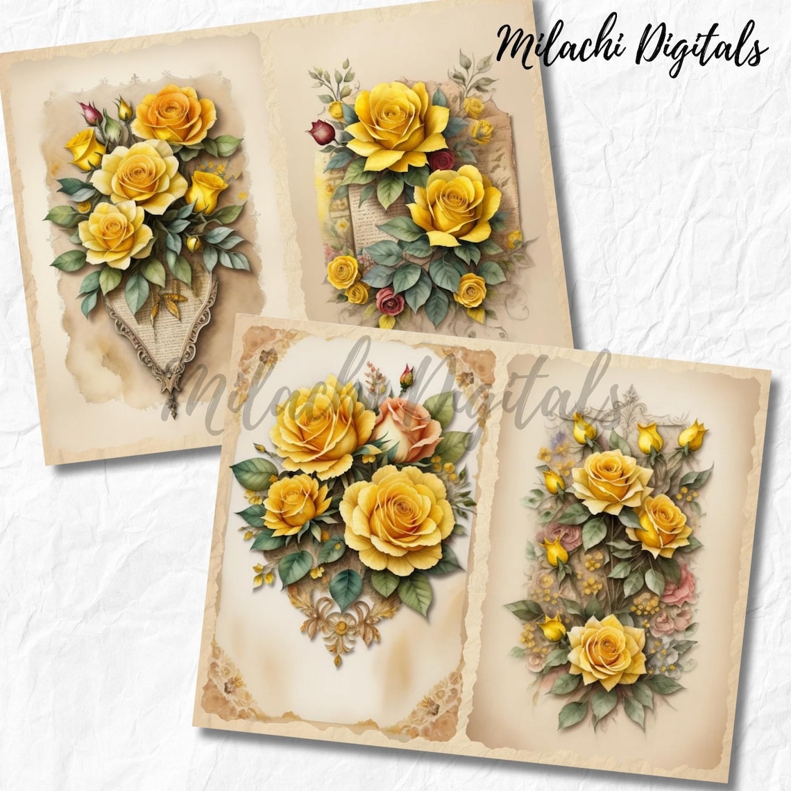 Yellow Roses Junk Journal Paper Printable, Scrapbook Paper, Floral Junk ...