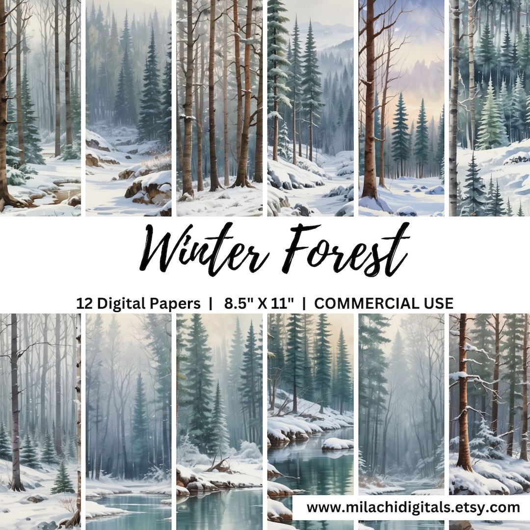 Winter Forest Digital Paper Pack 8.5"x11", Forest Junk Journal ...