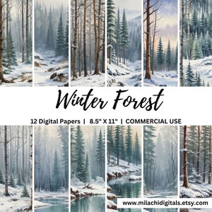 Winter Forest Digital Paper Pack 8.5"x11", Forest Junk Journal ...