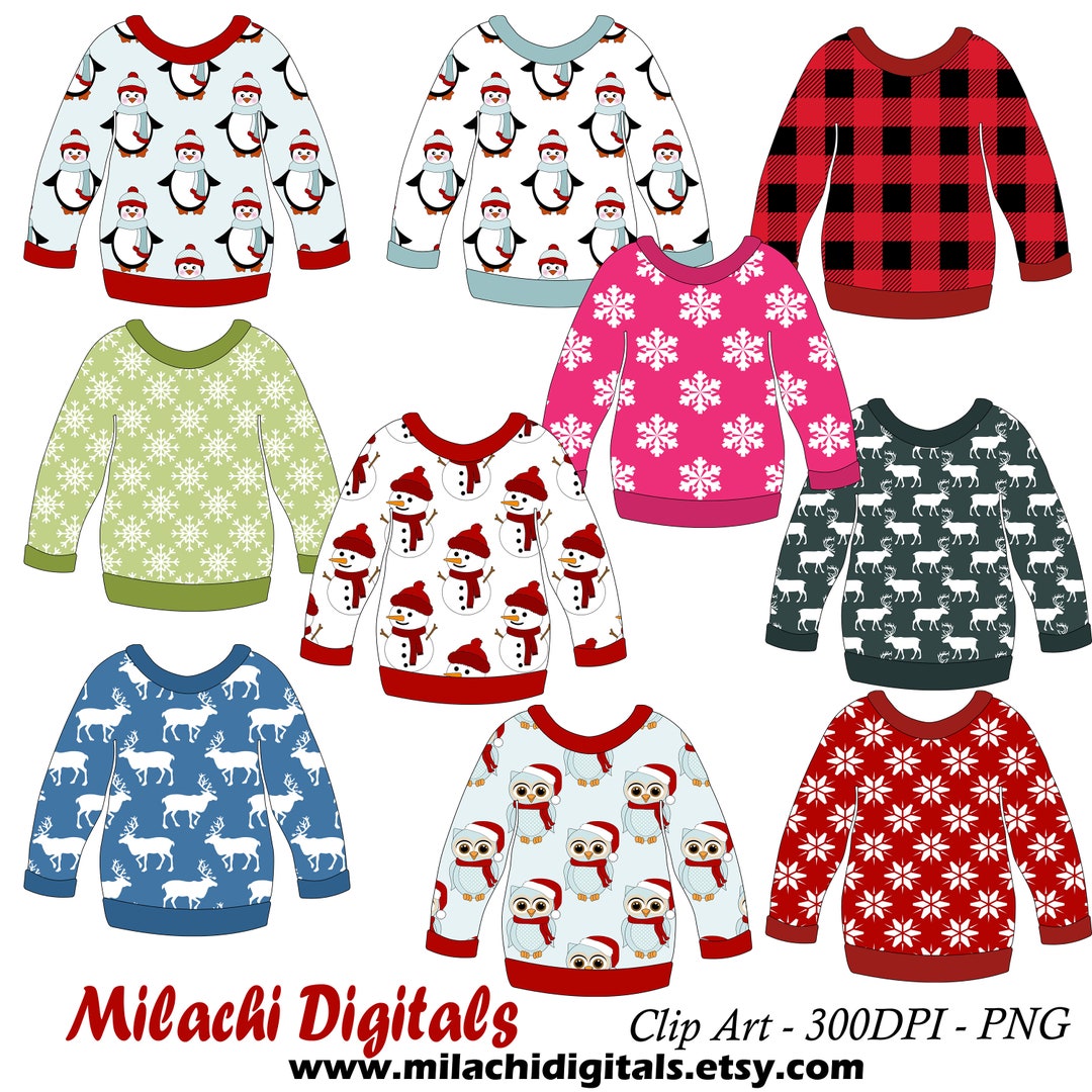 Ugly Christmas Sweater Clipart Digital Printable Noel Clip Art Holiday ...