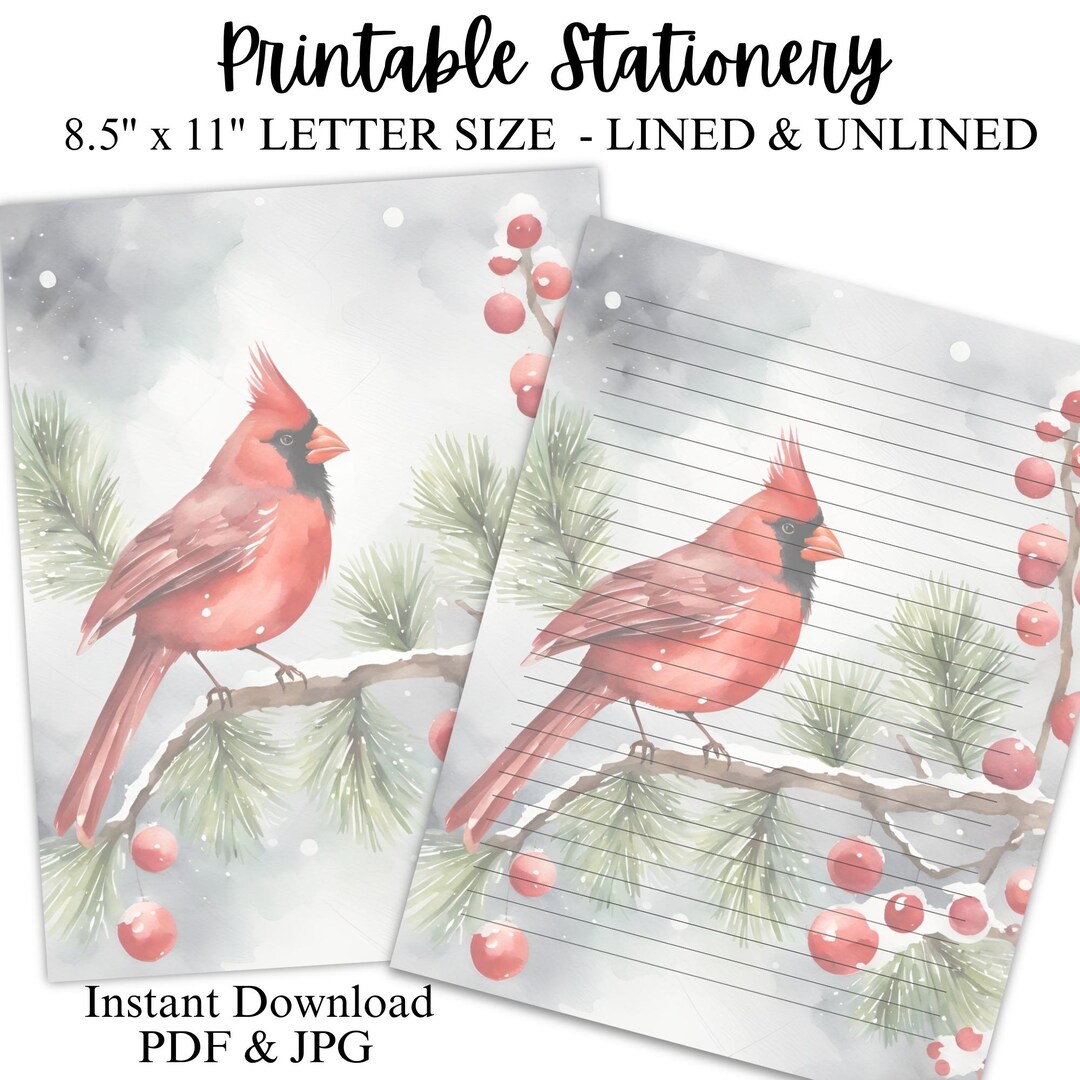 Printable Christmas Cardinal Stationery, Holiday Digital Paper for ...
